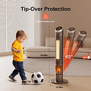 Landeagle Space Heater, Portable Heater with Thermostat, 1500W Electric Heater with Remote Control, 80°Oscillation, 24H Timer, Room heater with Tip-over & Overheat Protection for Indoor Use(Grey)