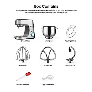 KUCCU Stand Mixer, 8.5 Qt 660W, 6-Speed Tilt-Head Food Dough Mixer, Electric Kitchen Mixer with Dough Hook, Flat Beater & Wire Whisk, Mixing Bowl (8.5-QT, Silver)