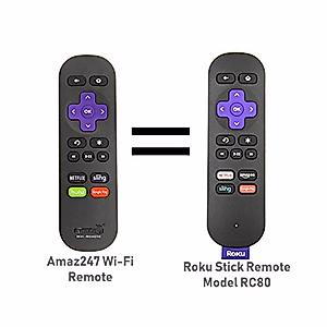 Amaz247 Point-Anywhere Wi-Fi Remote Pairing with Roku Stick, Stick+, Roku Premiere, Premiere+, Roku Ultra, Roku 2,3,4; Replace Roku Stick Remote RC80