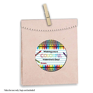 Colorful Crayon Valentine Party Favor Sticker Labels, 40 2" Party Circle Stickers by AmandaCreation, Great for Classroom Valentines, Envelope Seals, Gifts & Treats