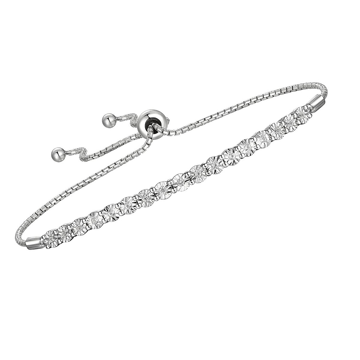 Tirafina Diamond Adjustable Bolo Bracelet for Women, Sterling Silver, Easy-On Easy-Off - 1/10 cttw (6, 7 and 8 inch Wrist Size)