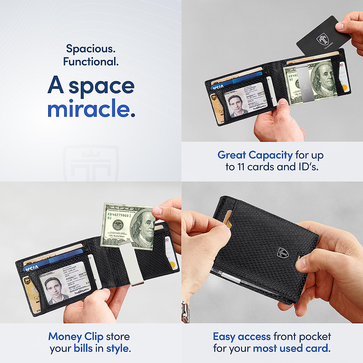 TRAVANDO Mens Slim Wallet with Money Clip AUSTIN RFID Blocking Bifold Credit Card Holder for Men with Gift Box