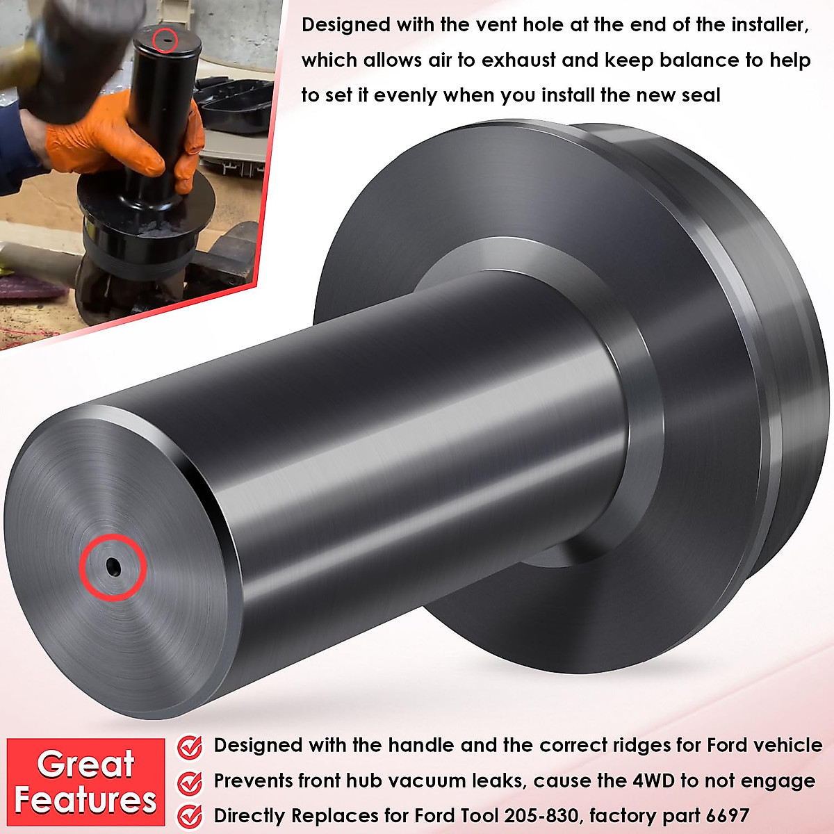 6697 Wheel Knuckle Vacuum Oil Seal Installer Tool for Ford 2005 to Current F-250 F-350 Axle Tools, Axle Shaft Seal Installer Tool