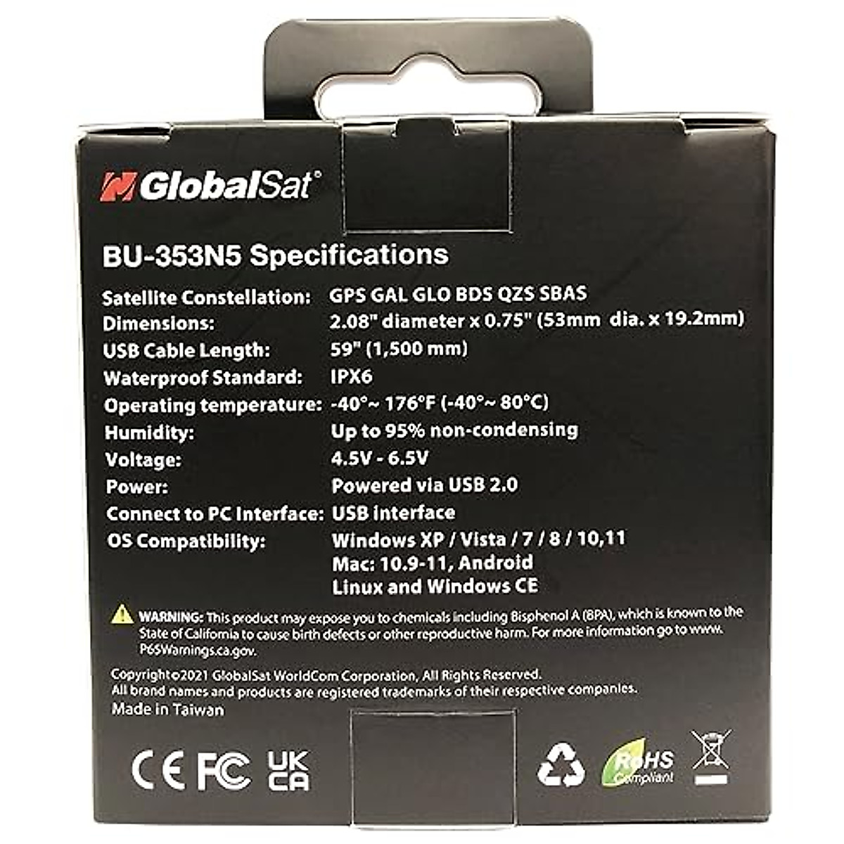 GlobalSat BU-353N5 USB GNSS Receiver, Black