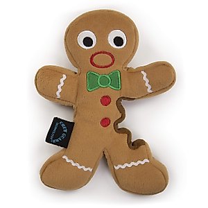 goDog Christmas Gingerbread Man Squeaky Plush Dog Toy, Chew Guard Technology - Brown, Large