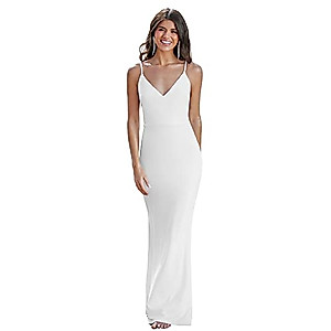 CUPSHE X Madison Women's Romance V-Neck Maxi Dress Honeymoon V-Neck Dress Sleeveless Wedding Dresses Casual Summer,M White