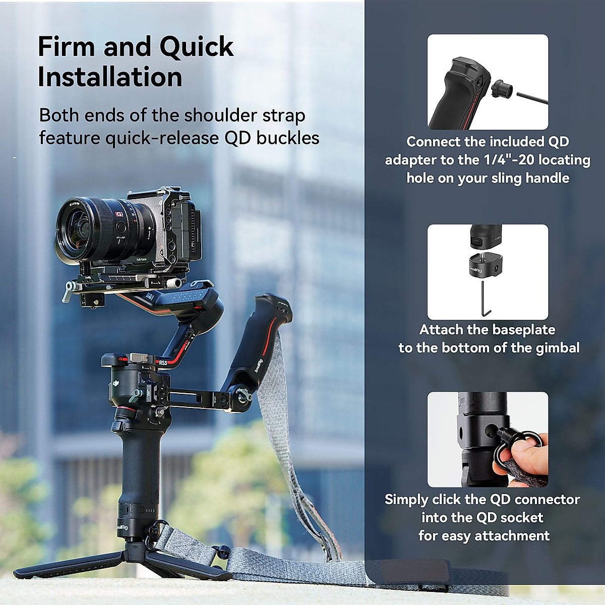 SmallRig RS3 RS2 Weight-Reducing Shoulder Strap Compatible with Sling Handle for DJI, Gimbal Belt with QD Quick Release Buckles for DJI RS 3 / RS 3 Pro/RS 2-4118
