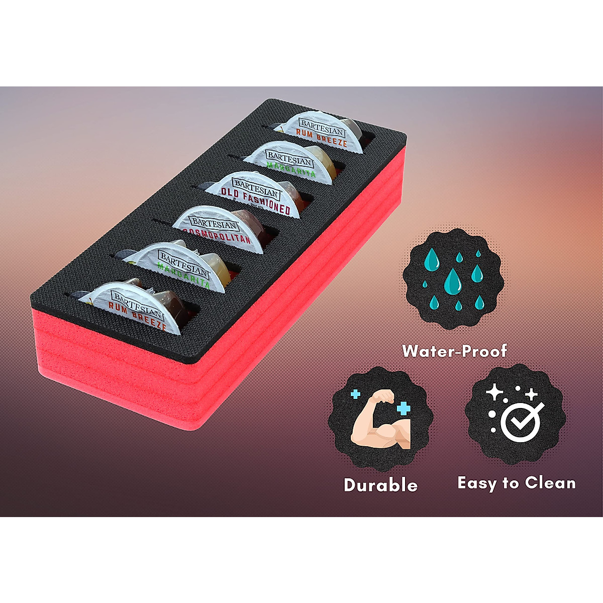 Polar Whale Cocktail Capsule Drawer Organizer Tray Red and Black Foam Insert Compatible with Bartesian for Kitchen Home Bar Party Waterproof Washable 6 Compartment 4.5 x 11.75 Inches
