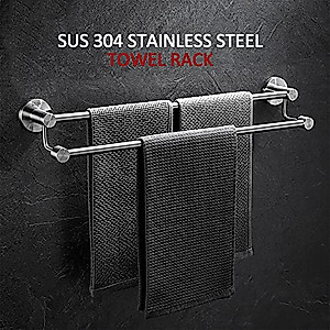 YDYFC Double Towel Bar Rail, 30CM-120CM, SUS 304 Stainless Steel Round Base Towel Holder, Brushed Silver Finish, Wall Mounted Towel Rack for Bathroom Hardware and Kitchen (Size : 23.6inch(60cm))