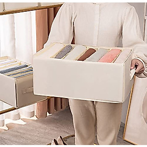 AARAINBOW 2 Pcs Closet Clothes Organizer with Handle, Stackable Shelf Storage Baskets with Dividers, Foldable Wardrobe Storage Box Drawer Divider for Jeans Pants Sweater (7 Grids Gray)