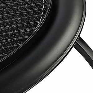 Fire Pit Set for Outside, 26 in Wood Burning Outdoor Fire Pit, Large Steel Firepit Bow for Patio Garden BBQ Camping Picnic, with Spark Screen, Fire Poker, Cover (Round Black)