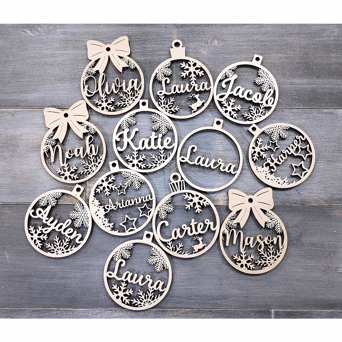 Wooden Personalized Christmas Ornaments with Name Family Christmas Ornaments for Kids Christmas Ball Ornaments Christmas Tree Ornaments Christmas Balls Custom Christmas Ornament with Name
