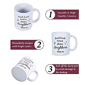 Coffee Mug Christmas Funny Gifts Best Neighbors Friend Gifts for Him Her Souvenir Gift Cute Mug Tea Cup Farewell Gift for The Best Neighbor Goodbye Moving Away Gifts Office Gift for Women Men Goodluck