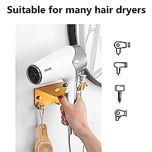 Yzger Hair Dryer Holder Hair Blow Dryer Rack Wall Mount Include Power Plug Hook Wall Punching Mounted Punching or Self-Adhesive Two Ways to Use and Fit for Most Hair Dryers (Silver)