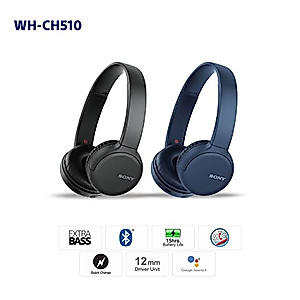 Sony Wireless Headphones WH-CH510: Wireless Bluetooth On-Ear Headset with Mic for Phone-Call, Black