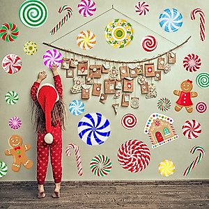 Christmas Decorations - Christmas Wall Stickers Christmas Floor Decals Peppermint Candy Cane Gingerbread Man Stickers Decor 59 PCS Xmas Candy Stickers for Candy Land Decorations 8 Sheets