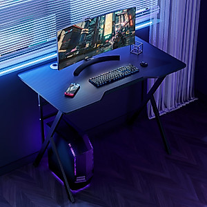 MoNiBloom Computer Desk Modern Design Home Office Gaming X-Shape Black Tabletop Simple Game Table Workstation for Corner Living Room Bedroom