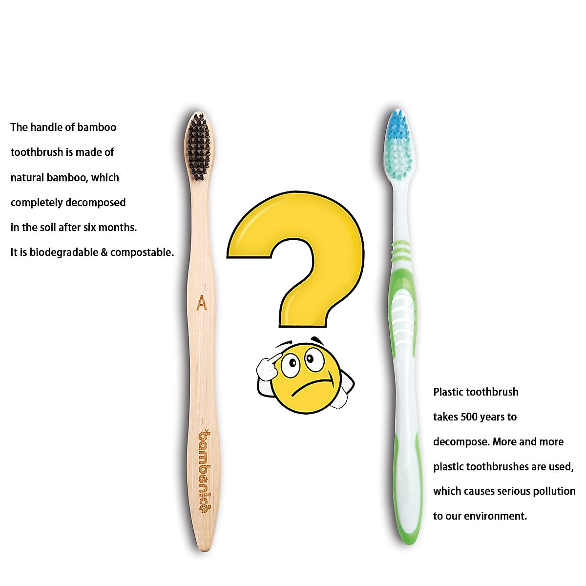 bambonice Bamboo Toothbrushes, 10 Pack, Battery Powered, Green and White