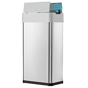 Arlopu 18.5 Gal Automatic Trash Can, 70L Stainless Steel Motion Sensor Garbage Bin, Touchless Brushed Wastebasket, W/Butterfly, Soft-Close Lid, for Living, Dinning Room, Kitchen (Silver)