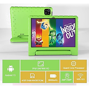 NOBKLEN Kids Tablet, 10" WiFi Tablet for Kids, Android 13.0 Toddler Tablet with Dual Camera 4GB 64GB 1200 * 800 HD IPS Touchscreen 8000mAh Pre-Installed Parental Control Kid-Proof Case