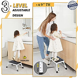 3 Levels Adjustable Folding Step Stool, Safer Metal Step Stools for Adults/Kids/Seniors, Heavy Duty RV Step Stool, Small Kitchen Stepping Stool Portable, Multi-Use Foldable Stool Office - Double Elite