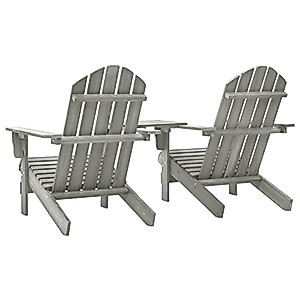 Tidyard Patio Adirondack Chairs with Tea Table Solid Wood Fir Gray Outdoor Fire Pit Chair Wooden Garden Armchair for Porch Pool Lawn Deck Backyard Balcony Outdoor