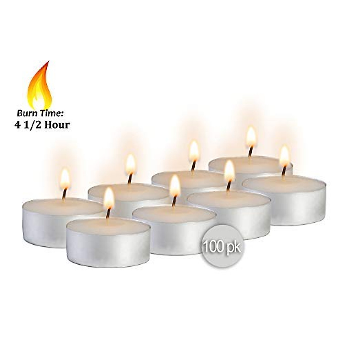Tea Light Candles - 100 Bulk Pack - White Unscented Travel, Centerpiece, Decorative Candle - 4.5 Hour Burn Time - Pressed Wax - by Ner Mitzvah