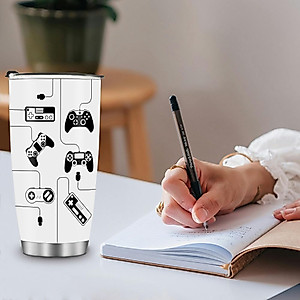 WIRESTER 20 OZ Stainless Steel Tumbler With Lid, Double Wall Vacuum Insulated Tumbler, Coffee Travel Mug Cup for Hot Cold Drinks - Black Game Controllers
