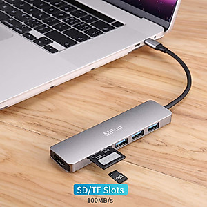 USB C Hub,MFun 6 in 1 USB C to HDMI Adapter with USB 3.0 Port,SD/Micro SD Card Reader,4K HDMI Compatible for USB C Laptops and Other Type C Devices