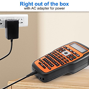 MarkDomain Label Maker Machine E1000Portable Handheld Cable Labeler Machine with AC Adapter, QWERTY Keyboard, One-Touch Keys, Easy to use for Home Office & Industrial Labeling Jobs, Orange