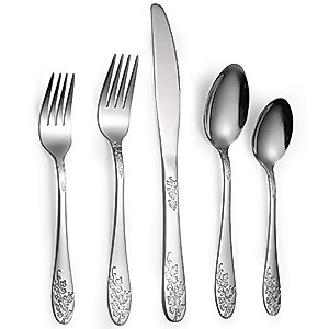 Bekith 40-Piece Silverware Flatware Set for 8, Stainless Steel Silverware Flatware Cutlery Set, Include Knife/Fork/Spoon, Mirror Finished, Dishwasher Safe