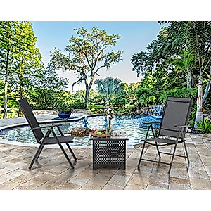 MFSTUDIO 2 PCS Folding Chairs with Arms,Portable Patio Dining Chairs with 7 Levels Adjustable for Outdoor & Indoor, Sling Back Chairs (Black)