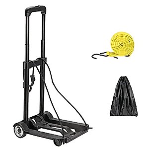 JEUIHAU Folding Hand Truck, 55 Lbs Capacity 2 Wheels Heavy Duty Solid Construction Utility Cart, Luggage Cart with Bungee Cord and Bag, Portable Fold Up for Luggage, Shopping, Moving