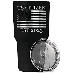 New US Citizen Gifts 2023 | 30oz Steel Travel Tumbler for Coffee or Cold Drinks | American Flag Citizenship Congratulations Mug (30oz Black 2023)