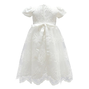 Glamulice Baby Girls Flower Christening Baptism Dress Formal Party Special Occasion Dresses for Toddler Light Ivory White 3-6 Newborn Birthday Holiday Wedding Pageant Gowns Lace Shoes & Hat Event 3M