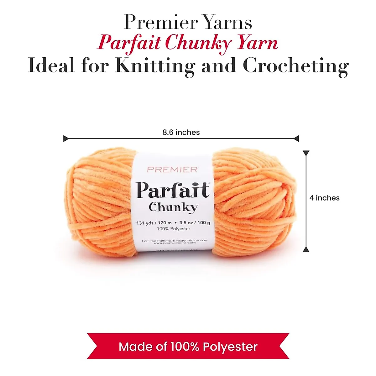Premier Parfait Chunky Yarn, Super Bulky Yarn, Ideal Yarn for Knitting and Crocheting, Chenille Yarn, Tangerine, 3.5 oz, 131 Yards