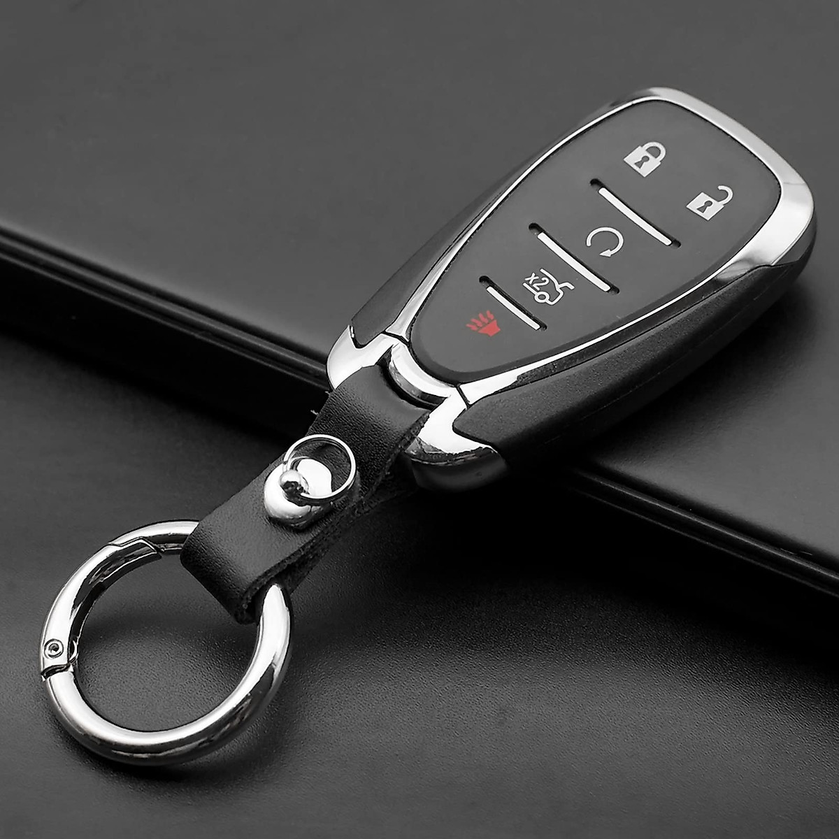 INFIPAR Circle Carabiner Keychain Clip Quick-Release Spring Ring & Anti-Lost Ring Attach Leather Key Chain, No Screwdriver Required, 1 Pack, Black - Newest Version