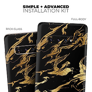 DesignSkinz Black & Gold Marble Swirl V11 Protective Vinyl Decal Wrap Skin Cover Compatible with The Samsung Galaxy S20 (Screen Trim & Back Glass Skin)