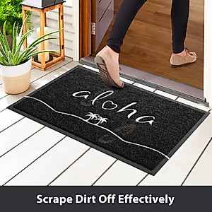 ALOHA Door Mat Welcome Mat Inside Outside Home Floor Mat Low-Profile Indoor Outdoor Mats for Entryway High Traffic Areas Patio Garage Porch Rugs, Black, 30"x17.5"