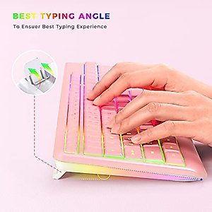 Wireless Keyboard and Mouse Combo Backlit, seenda Rechargeable Full-Size Illuminated 2.4Ghz Silent Keyboard and Mouse for Computer/Laptops/Windows/Gaming, Ice Pink