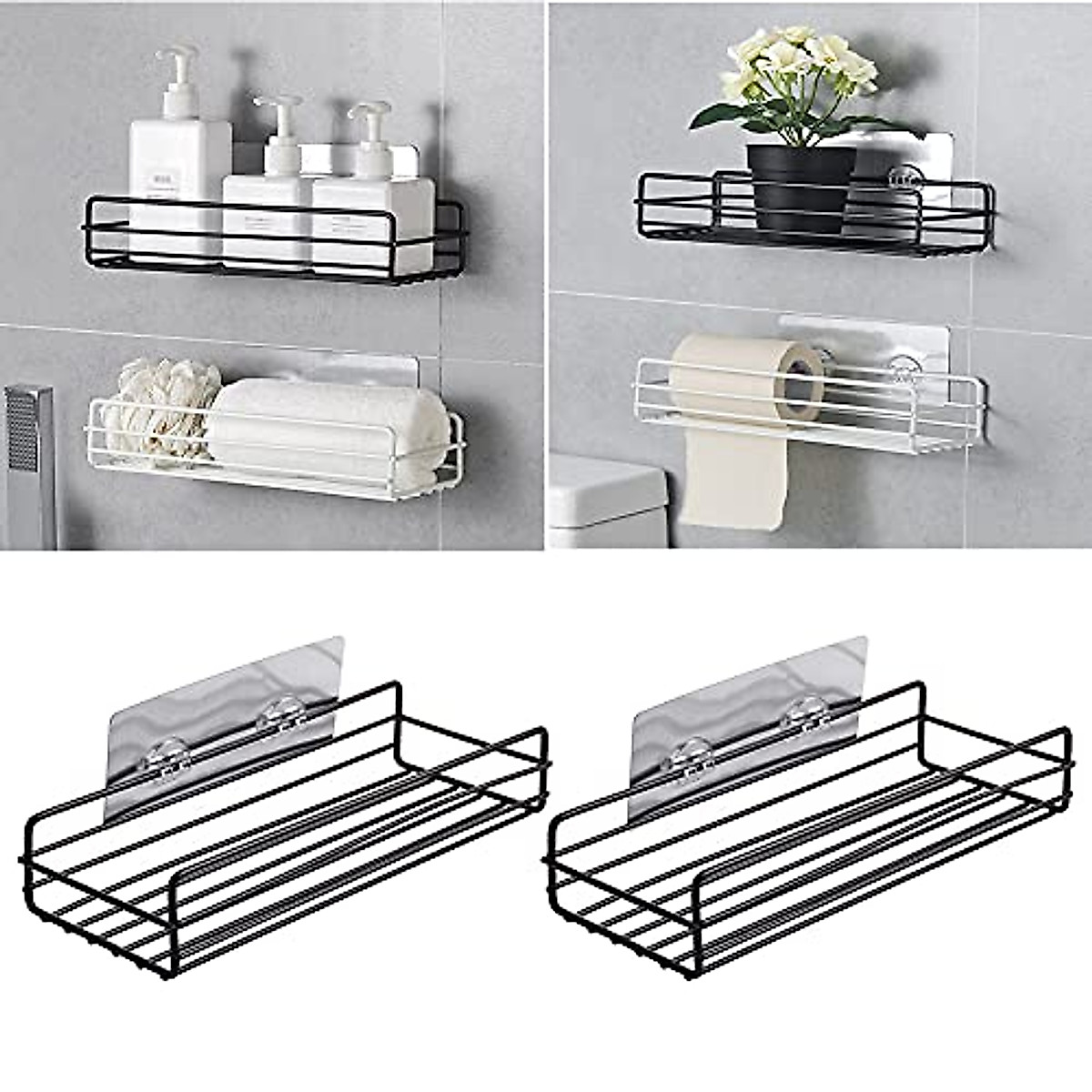 ArdioPlax 2 Pack Bathroom Storage Organizers Shower Caddy, Adhesive Bathroom Shelf with Removable Hooks, No Drilling Strong Wall Mounted Racks for Shower, Kitchen, Toilet and Dorm