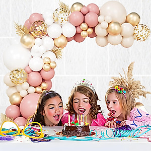 161Pcs Blush Dusty Pink Balloon Garland Arch Kit, Retro Pink White Balloons Champagne Confetti Balloons for Birthday Party Baby Shower Garden Tea Party Bachelorette Bridal Wedding Decorations