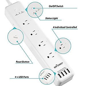 BN-LINK Smart Power Strip Compatible with Alexa Google Home, Smart Plug WiFi Outlets Surge Protector with 4 USB 4 Charging Port Multi Plug Extender,15A