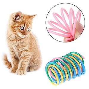 Poity 5 Pieces Cat Toys Colorful Spring Plastic Bounce Pet Random Color Wide Gauge Heavy Color Randomly 4.5x2.5cm(1.77x0.98in)