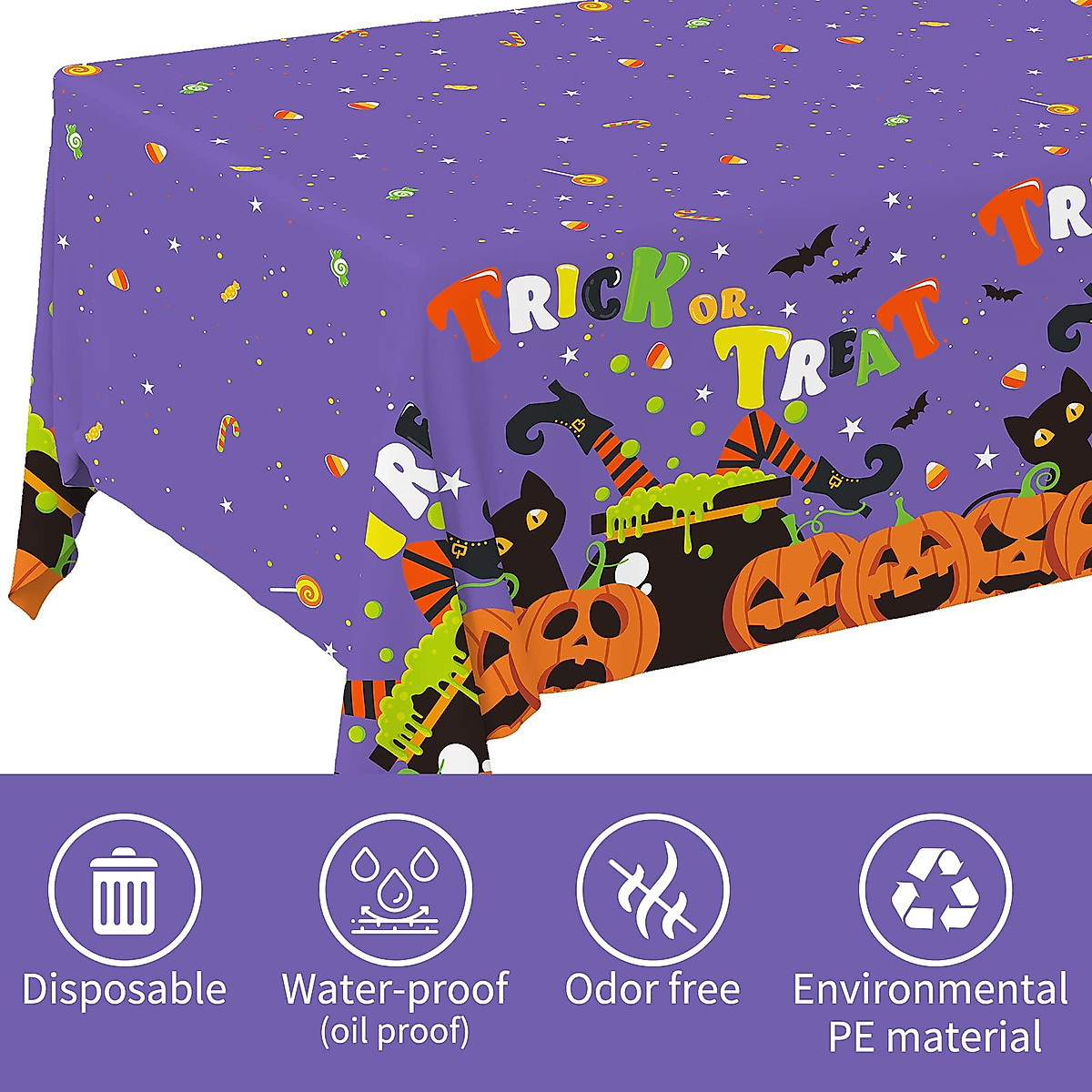 Gatherfun Halloween Party Disposable Tablecloth, Plastic Table Cover for Halloween Themed Party, Halloween Party Supplies, 3 PCS, 54”x108”