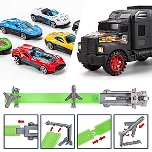 Abincee Toddler Toys for 3-5 Year Old Boys,Toy Truck Carrier with 12 Die-cast Vehicles Toy Cars and 2 Race Tracks,Gift for Kids Age 3 4 5 6 7