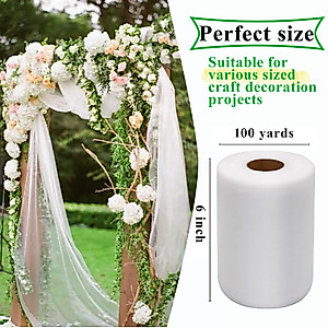 White Tulle Fabric Rolls 6 Inch by 100 Yards (300 feet) Fabric Spool Tulle Ribbon for DIY White Tutu Bow Baby Shower Birthday Party Wedding Decorations Christmas Craft Supplies