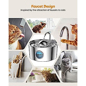 Cat Water Fountain Stainless Steel, AONBOY 108oz/3.2L Cat Fountain, Dog Water Fountain with Water Level Window, Hemispherical Shape, Multi-Filter, Silent Pump, Water Tap, Provides Flowing Water