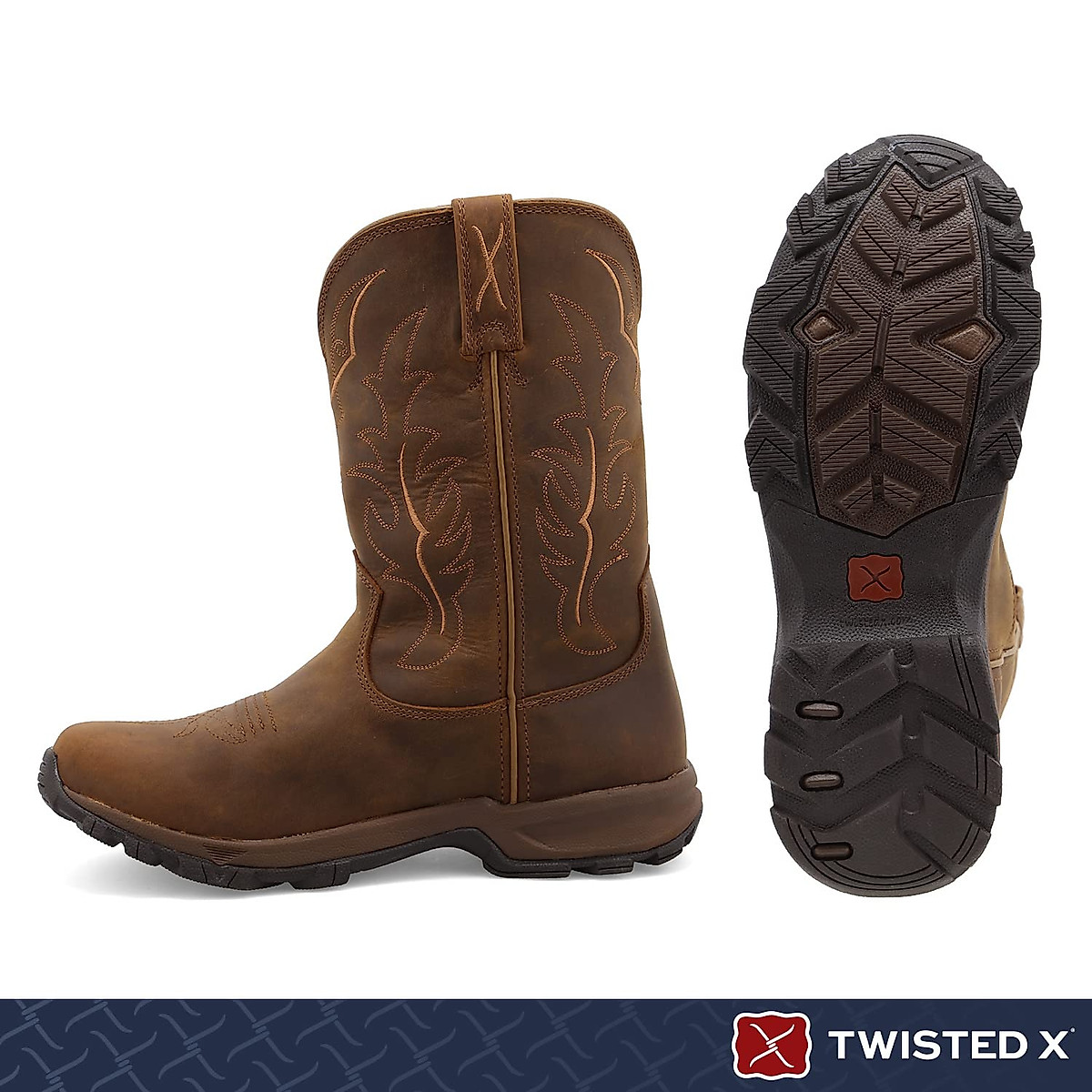 Twisted X Embroidered Women's Cowboy Hiker Boot D Toe 10", 8.5 (M), Brown