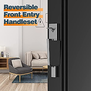 YYTDZSW Front Door Handle No Lock, Front Entry Door Handleset, Exterior Door Handle with Reversible Lever, Fit Left & Right Handed Doors, Satin Nickel